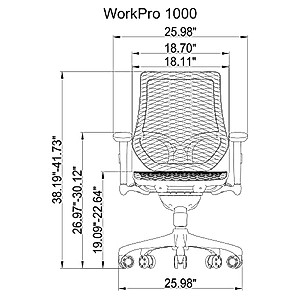 WORKPRO® 1000 Series Ergonomic Mesh/Mesh Mid-Back Task Chair, Black/Black, BIFMA Certified