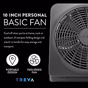 Treva 10-Inch Portable Desktop Air Circulation Battery Fan, 2 Speed, Compact Folding & Tilt Design, with AC Adapter - 2 Pack (Graphite)