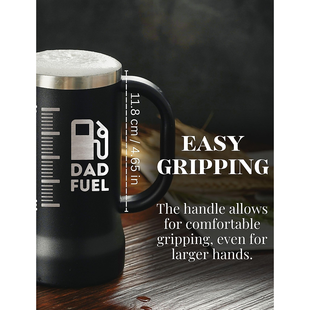 Onebttl Dad Fuel Gifts from Daughter Son, Stainless Steel Beer Stein Tumbler, 24oz Beer Mug with Lid for Father's Day