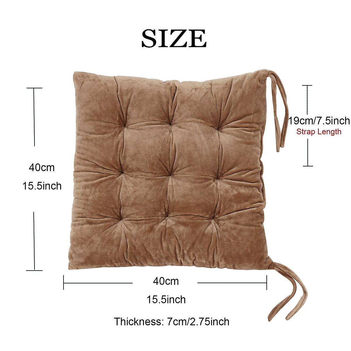 Set of 4 Square Chair Pads Indoor Seat Cushions Pillows with Ties Soft Comfortable Non Slip Chair Mat for Kitchen Dining Office Desk Living Room Outdoor Tatami 15.5" - Khaki