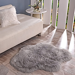 HLZHOU Soft Faux Sheepskin Fur Rug Fluffy Fur Chair Cover Seat Pad Non-Slip Area Rug for Bedroom Living Room Floor Kids Room (Gray, 2x2.6 Feet)