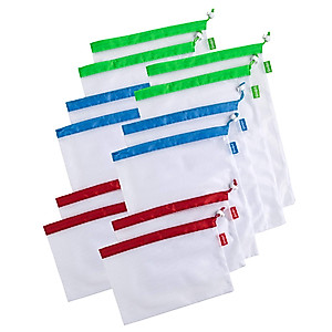 Goodful Reusable Mesh Produce Bags, Washable, Breathable and See-Through with Colorful Drawstring Toggle Closures, For Grocery Shopping, Fruits, and Vegetable, 12 Pack, Multicolor