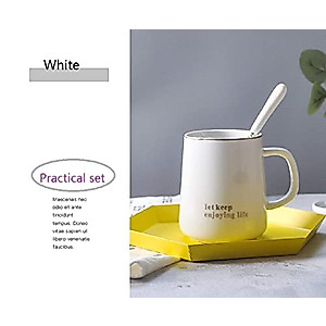 Ceramic Mug Birthday Gifts for Women China Tea Cups with Spoon Coffee Cup Suitable for Making Tea,Cold Drinks,Hot Drinks,Coffee,Etc(White,14.5oz)