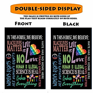 BUYITO In This House, We Believe Human-Kind Be Both Equality Garden Flag Love Is Love Black Lives Matter Garden Banner Vertical Double Sided Rustic Farmland Burlap Yard Lawn Outdoor Decor 12x18"