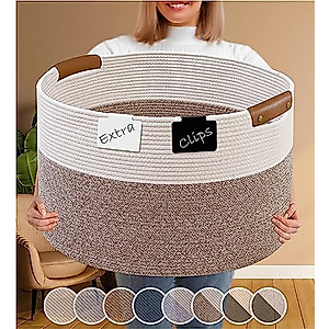 XXXLarge Blanket Storage for Living Room 22 x 14 | Extra Large Laundry Basket | Baby Toy Storage Basket | Blanket Basket Living Room | Woven Basket | Large Baskets for Organizing, Creamy White & Brown