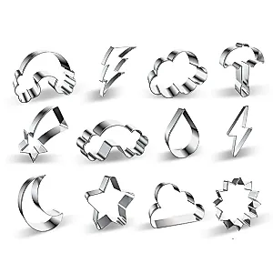 N+A Cookie Cutters Set,Metal Stainless Steel Biscuit Shape Mold for Star,Cloud,Moon,Rainbow,12pcs