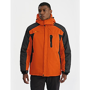 GEMYSE Men's Mountain Waterproof Ski Snow Jacket Winter Windproof Rain Jacket (Orange Grey 01,X-Large)