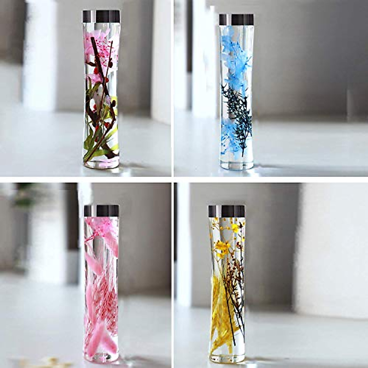 12.5oz (360 ml 12 Pack) Clear Empty Plastic Sensory Bottles with Smooth Lids and Labels - Round Plastic Test Tubes with Screw Caps for Party Gum Balls,Event Jelly Beans - BPA Free (Black Lids)