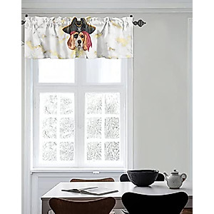 Abstract Geometric Pirate Dog White Gold Marble Valance Curtains for Kitchen Small Windows,Blackout Short Window Treatment Cartoon Animal Rod Pocket Valance for Living Room Bedroom Decor,42"Wx12"L