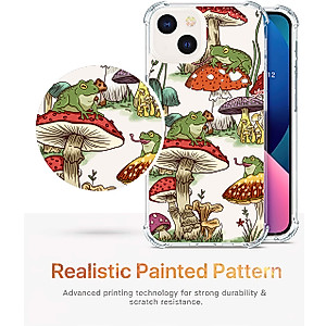 PAPCOOL,Frogs Phone Case Mushrooms Phone Case Cover,Clear Cute Forest Phone Case Kawaii Aesthetic Vintage Animal Cartoon Pattern for Fashion Slim Soft TPU Compatible with iPhone 13 Mini