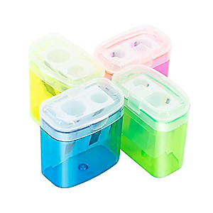 KIDMEN 12 PCS 2 Holes Small Manual Pencil Sharpener with Lid,for Kids,School