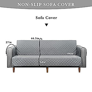 Yastouay Reversible Quilted Sofa Cover, Waterproof Couch Cover for 3 Cushion Couch Sofa, Washable Sofa Slipcover Furniture Protector with Non-Slip Foam and Elastic Strap for Dogs, Pets, Kids, Gray