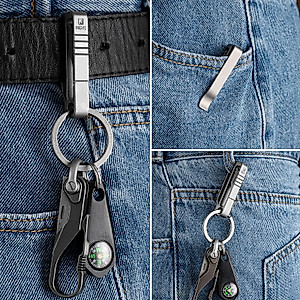 FEGVE Titanium Belt Key Clip with Key Ring, Belt Key Holder Key Chain Clip Black Keychain for Men(Grey)