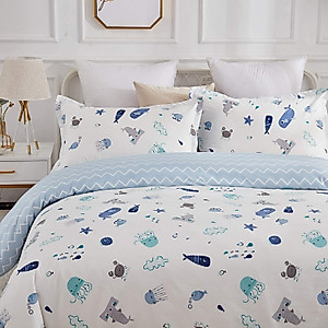 Brandream Kids Bedding Set Twin Size 100% Cotton Boy Girl Nautical Ocean Sea Life Children Duvet Cover Set (Comforter Not Included)