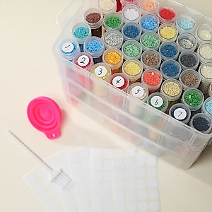 Douorgan 3-Tier Diamond Painting Storage Containers Portable Bead Organizer and Storage Box Stackable Arts & Crafts Organizers for Nail Charms Seed, 132 Round, Funnel, Stickers