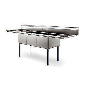 KoolMore 102 in. Three Compartment 18-Gauge Stainless-Steel Commercial Kitchen Sink, Bowl Size 18x24x14, with Three Basins for Washing and Rinsing Dishes with Two Drainboards (KM-SC182414-24B3)