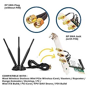 TECHTOO WiFi Antenna Dual Band 2.4GHz - 5.8GHz with RP-SMA Connector Treble Antenna Magnetic Base for Wireless Network Router - USB Adapter - PCI PCIe Cards - Signal Booster - Wireless Range Extender