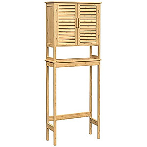 SONGMICS Over-The-Toilet Storage, Bathroom Cabinet with Adjustable Inside Shelf and Bottom Stabilizer Bar, Space-Saving Toilet Rack, Natural UBTS010N01