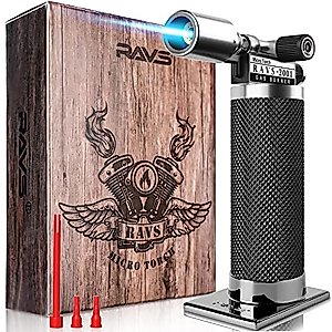 ravs Butane Torch, Refillable Kitchen Torch Lighter with Safety Lock and Adjustable Flame, Creme Brulee Kitchen Food Torch for Baking, Culinary Cooking Torch, Blow Torch - Butane Gas Not Included