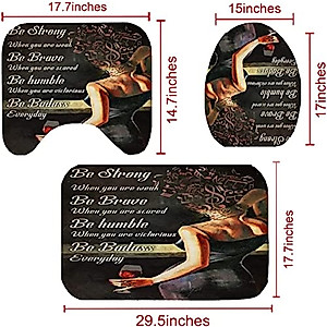 Byitre 4PCS Shower Curtain Set with Rugs,Toilet Lid Cover and U-Shaped Mat,African American Shower Curtains for Bathroom Waterproof Polyester Black Women Bathroom Sets, 71''x71'' (QY005Redwine woman)