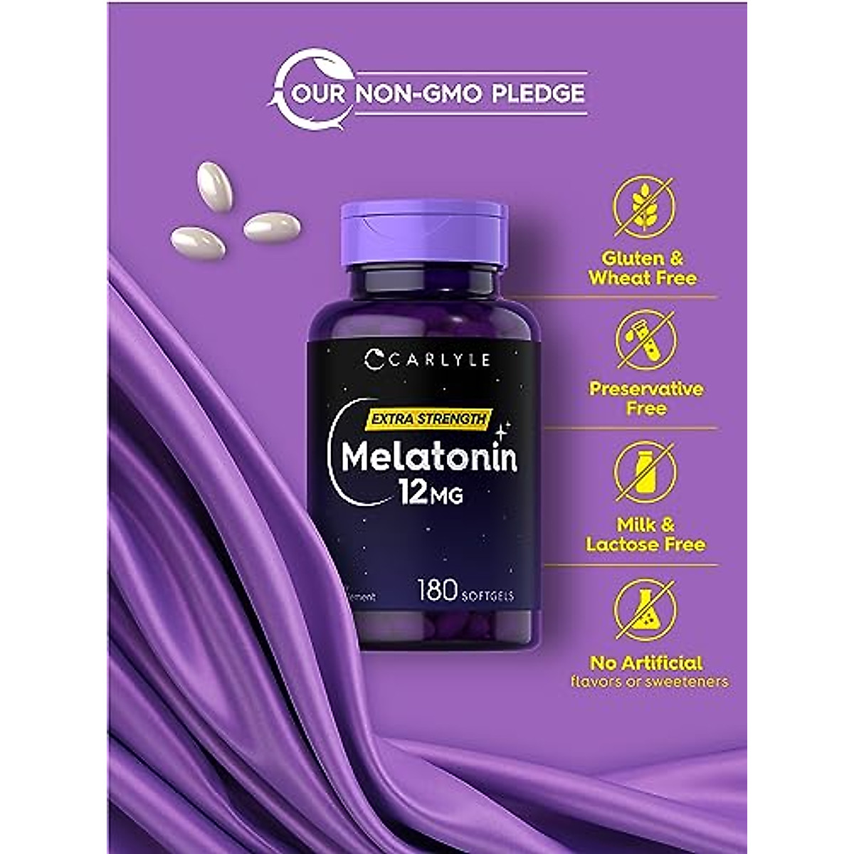 Melatonin 12 mg | 180 Softgel Capsules | Adult Extra Strength Support Supplement | Non-GMO, Gluten Free | by Carlyle