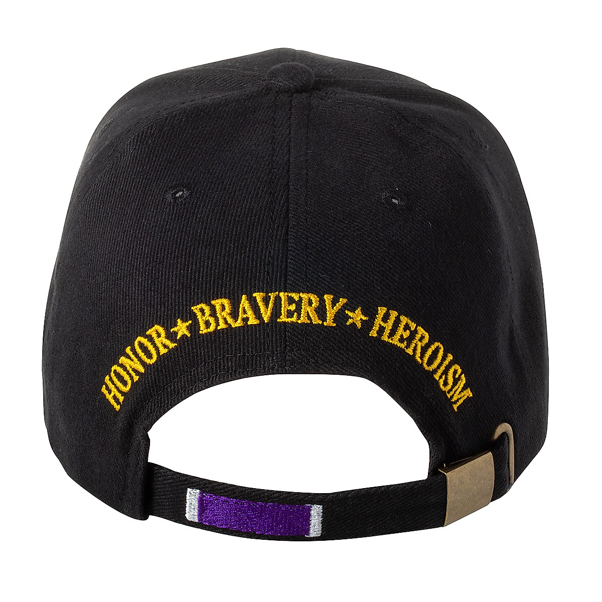 Purple Heart Combat Veteran Embroidered Cap Hat - Adjustable Black