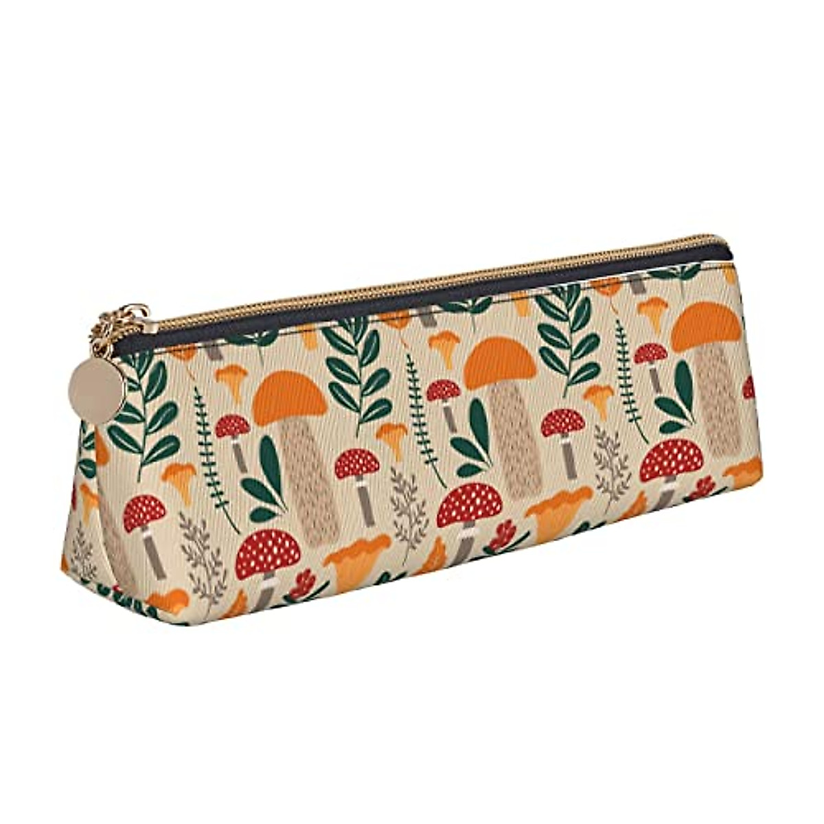 Cute Mushroom Pattern Pencil Case Leather Portable Pen Bag Pencil Pouch Students Stationery Organizer For Girls Teen
