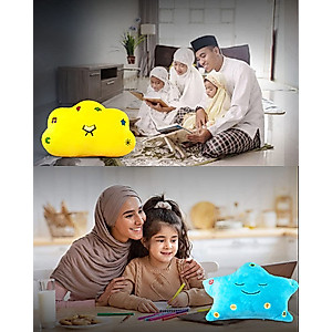 ROYAL WIND Doll My Dua Pillow Ramadan Gift for Kids Dua and Surah Quran Sound Colorful Cloud and Star Pillow with LED Light
