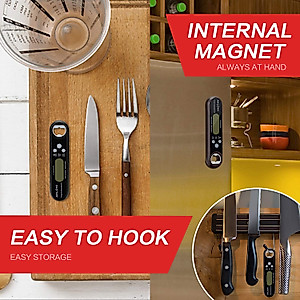 Instant Read Waterproof Meat Thermometer – Digital Kitchen Food Thermometer for Cooking, Foldable Probe Thermometer for Grilling BBQ Smoker Baking Candy. (Black)