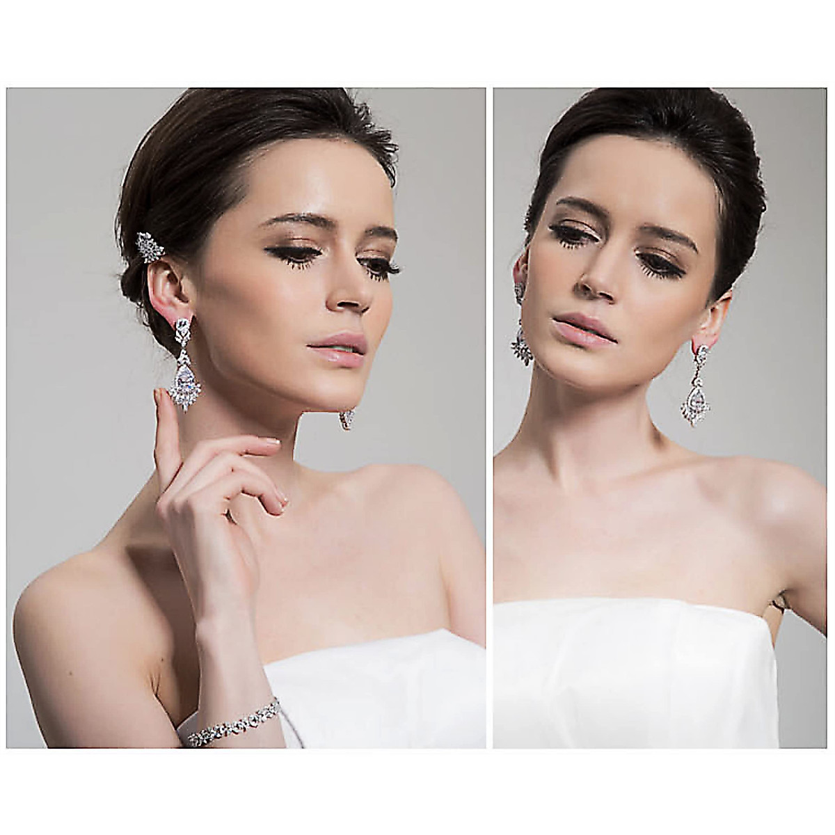 White Gold Plated AAAAA Australia Crystal Teardrop Wedding Bridal Bridesmaid Chandelier Marquise Clear Cubic Zirconia Stud Earrings Fashion Jewelry for Women (Clear)