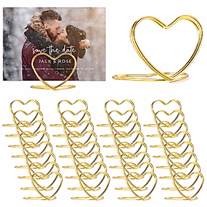 CUNGLIN Gold Table Number Place Card Holders 32 PCS, Heart Shape Photo Card Stand Business Card Card Holders for Wedding Party Mini PhotoPlaying Cards Holder Picture Menu Memo Clips
