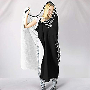 Festhad Black Ethnic Tree of Life Totem Norse Viking Yggdrasil Runes Wolf Raven Print Hooded Blankets Funny Cuddly Warm Winter Sherpa Fleece Hood Poncho Cloak Cape for Adults Kids White 60x80 inch