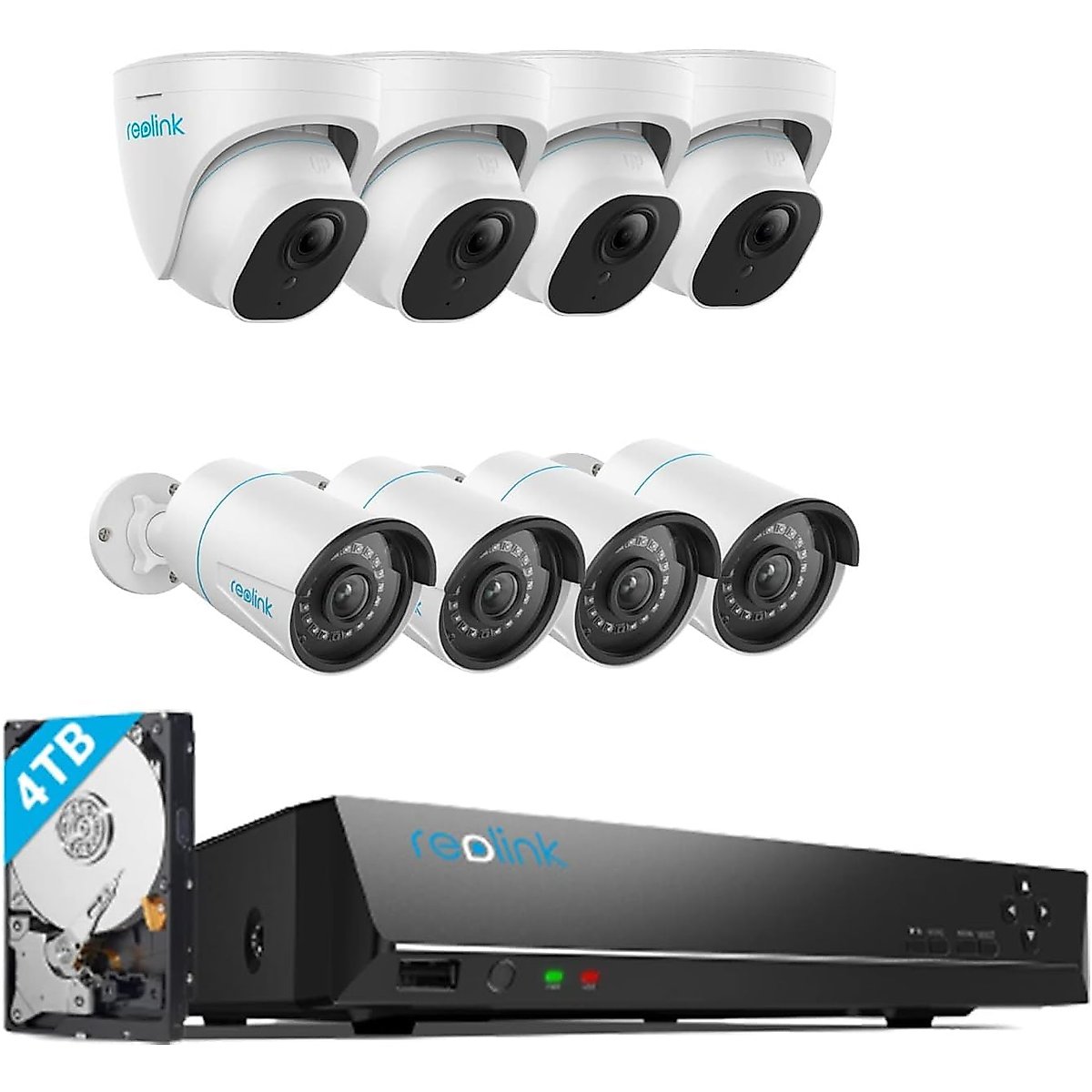 REOLINK PoE Outdoor Home Security Camera System, 5MP Dome Bullet IP Surveillance Cameras, Smart Human/Vehicle Detection, RLC-520Ax4,RLC-510Ax4 Bundle with 1x RLN16-410 NVR with pre-Installed 4TB HDD