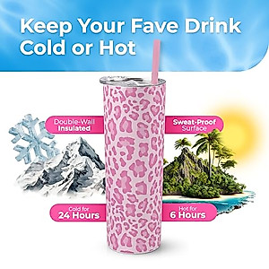 Leopard Print Vacuum Insulated Stainless Steel Skinny Tumbler with Straw - Coffee Mug with Lid, Tea Cup for Travel, Pet Mom, Pet Dad Gifts for Pet Lovers - Insulated Water Bottle - Woman Travel Mug