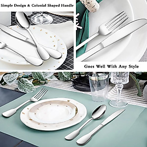 18/10 Silverware Set, E-far 40-Piece Stainless Steel Flatware Cutlery Set Service for 8, Metal Tableware Eating Utensil Sets for Home/Restaurant/Wedding, Elegant & Classic Style - Dishwasher Safe