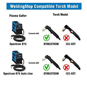 WeldingStop PK-10 Electrode 256026 Tip 249929 for Miller Plasma Cutter Spectrum 875 Auto-Line Cutter XT60 Torch 60A