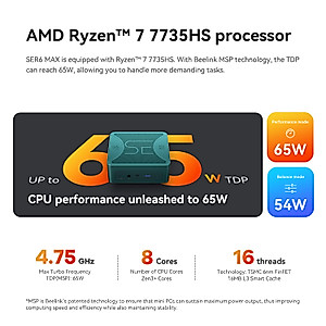 Beelink SER6 MAX Mini PC, Ryzen 7 7735HS (8C/16T, up to 4.75GHz) Mini Computer, AMD Radeon 680M, 32GB DDR5+1TB Micro Desktop, Small Gaming PC Quad Displays HDMI+DP+Dual USB4, 2.5Gbps, WiFi 6+BT5.2