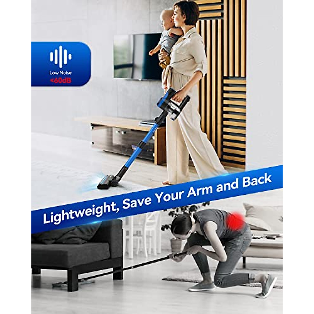 DEVOAC Cordless Vacuum Cleaner, 6 in 1 Stick Vacuum Cleaner with Powerful Suction, Lightweight Vacuum Cleaner with Rechargeable Battery, Convenient Handheld Vacuum for Carpet Hard Floor Pet Hair Home