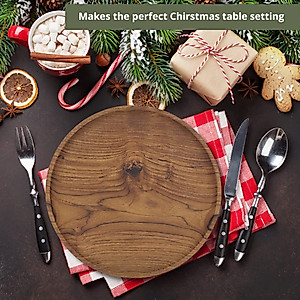 YUNIFF Wooden Plates, Teak Wood Dinner Plates, Round Serving Tray Or Serving Dishes All Natural Charger Plates Table Decor, Set Of 4, 12 Inch Wood Plates, Housewarming