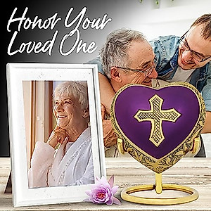 Purple Heart Urn Keepsake - Small Heart Cremation Urn with Stand & Box - Purple Urn - Small Urn for Human Ashes - Honor Your Loved One with Heart shaped Urn Keepsake - Perfect Mini Urn for Men & Women