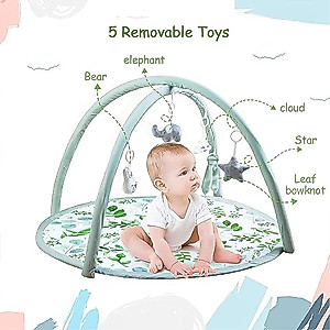 Baby Gym Play Mat for Infant Baby Play Gym Playmats for Newborn Activity Gym for Toddlers with 5 Hanging Toys