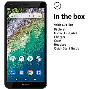 Nokia C01 Plus | Android 11 (Go Edition) | Unlocked Smartphone | 2-Day Battery | 1/32GB | 6.52-Inch Screen | Dark Blue