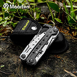 Maarten Multitool, 11 in 1 Hard Stainless Steel Multitool Pliers with Safety Locking, Camping Multi Tool Gifts for Men, Multi-pliers with Folding Saw, Bottle Opener, Screwdriver, Sickle, Nylon Sheath