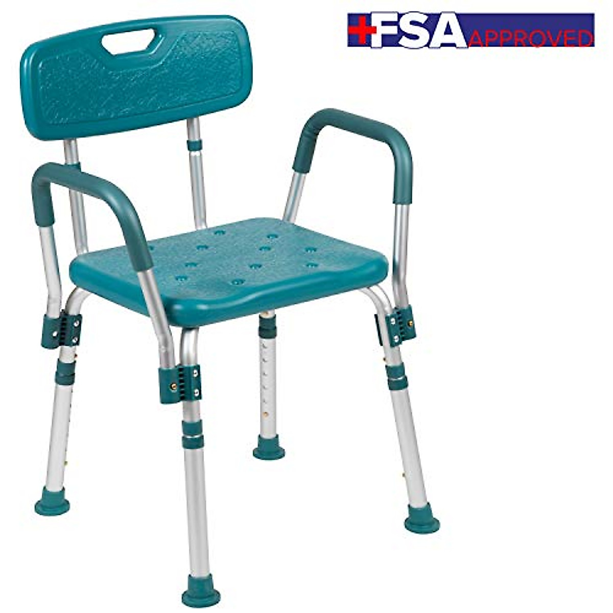 Flash Furniture HERCULES Series 300 Lb. Capacity Adjustable Teal Bath & Shower Chair with Quick Release Back & Arms