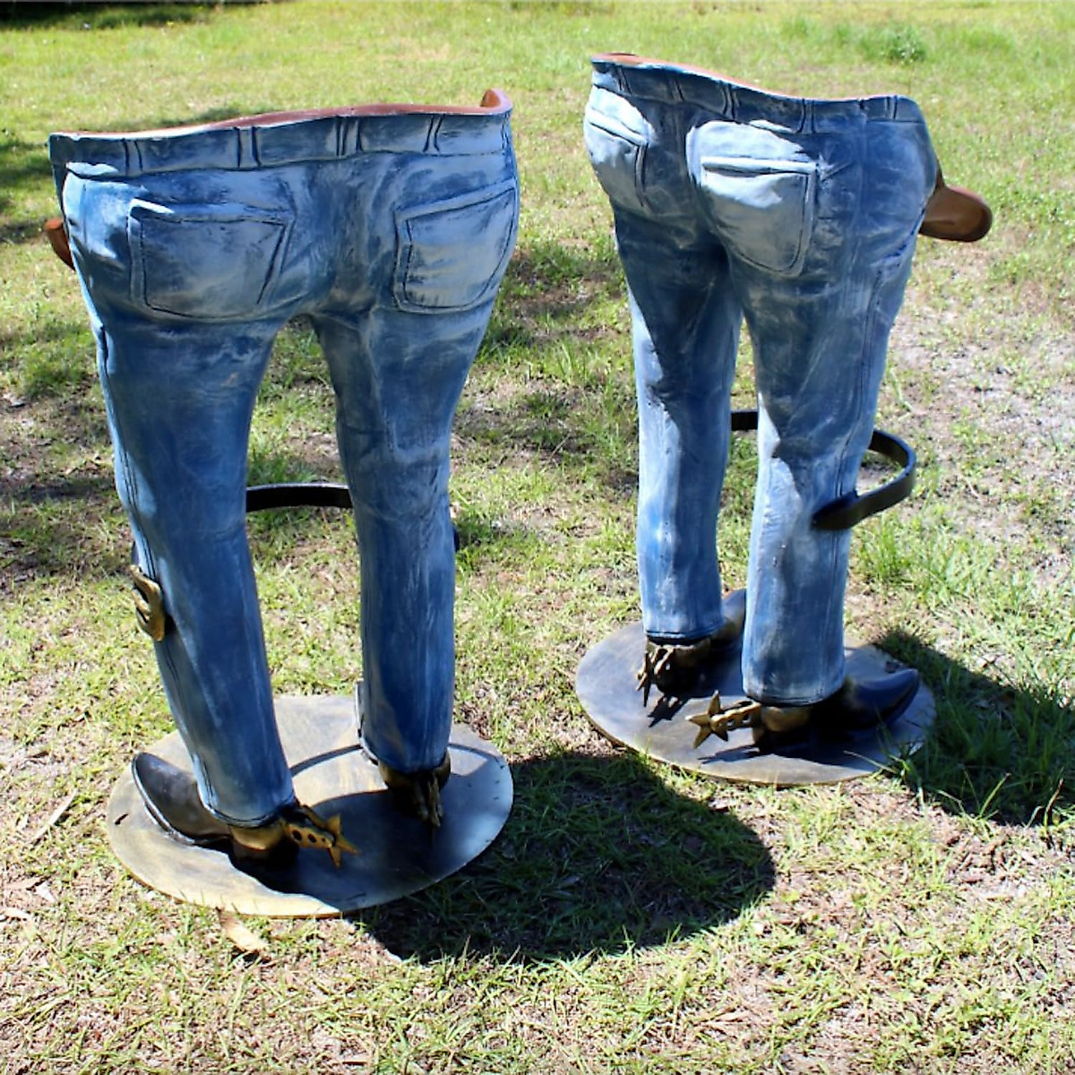 The King's Bay Pair of Cowboy Bar Stools with Jeans and Boots