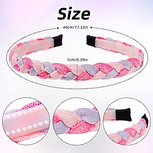 Braided Headbands Girls 6Pcs Rainbow Glitter Head Bands for Kids Toddlers Women Hand Twist Hairbands Fashion Sequins Thin Headband Party Favors