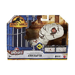 Mattel Jurassic World Dominion Uncaged Rowdy Roars Atrociraptor Ghost Dinosaur Action Figure, Toy with Interactive Motion & Sound
