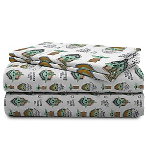 Jay Franco Star Wars The Mandalorian The Child Full Sheet Set - 4 Piece Set Super Soft and Cozy Kid’s Bedding Features Baby Yoda Grogu - Fade Resistant Microfiber Sheets (Official Star Wars Product)