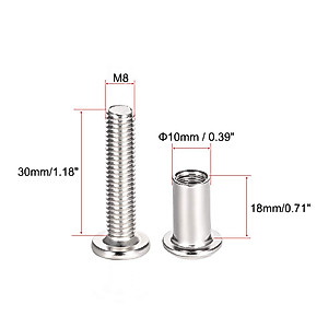 uxcell Screw Post Fit for 3/8"(10mm) Hole Dia, Male M8x30mm Belt Buckle Binding Bolts Leather Fastener Carbon Steel 5 Sets