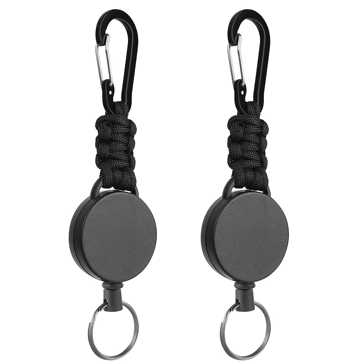 2 Pack Retractable Keychain, Heavy Duty Retractable Badge Holder Reel, Retractable ID Badge Clip Reel with Steel Cable and Carabiner Clip, Badge Reel Carabiner Key Chain